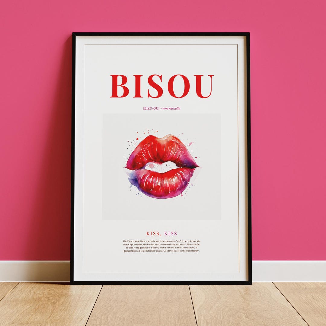 Bisou Art Print | Instant Download, French Kiss Printable Wall Art, Learn French Poster, Gift ...
