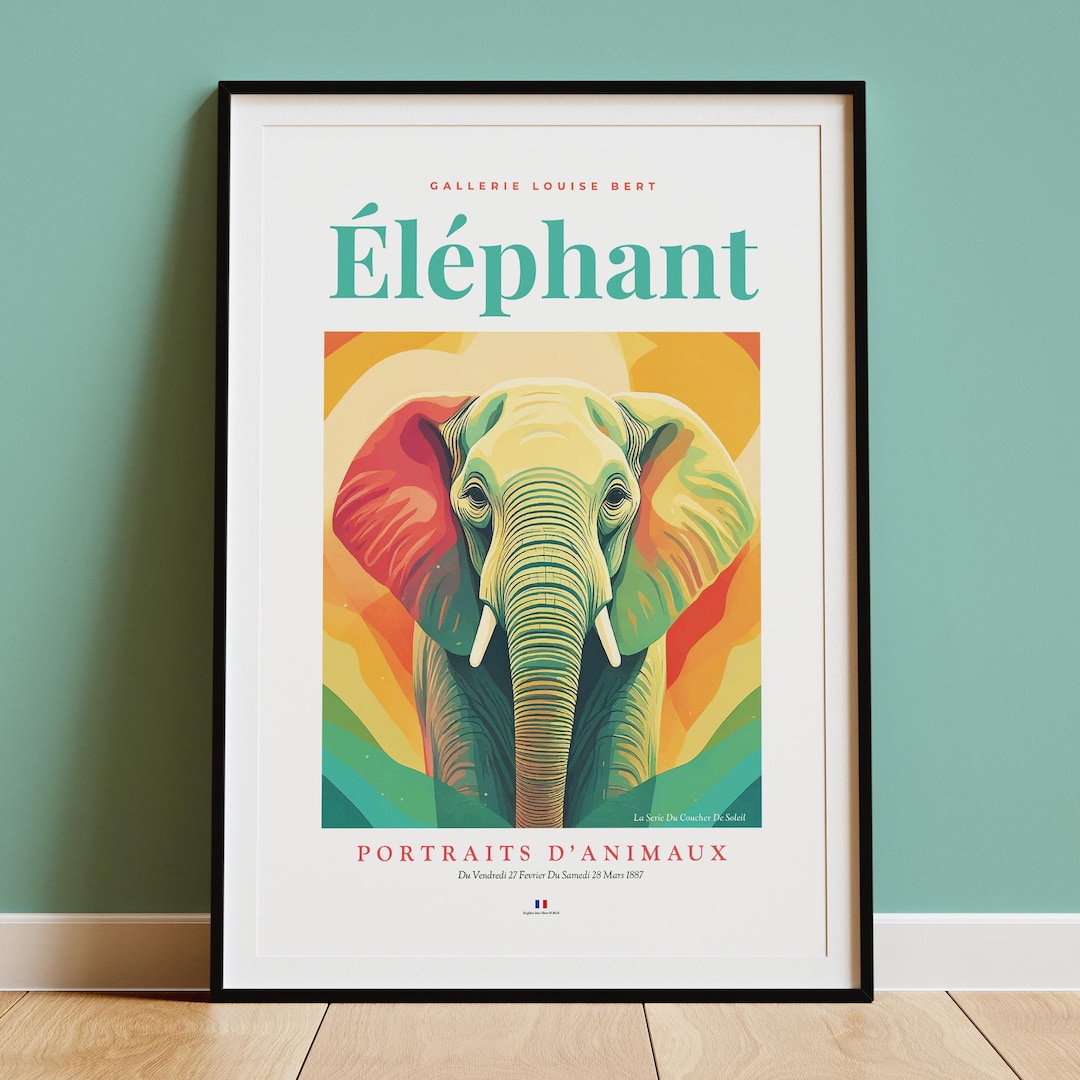 French Elephant Art Print | Instant Download, Elephant Printable Wall ...