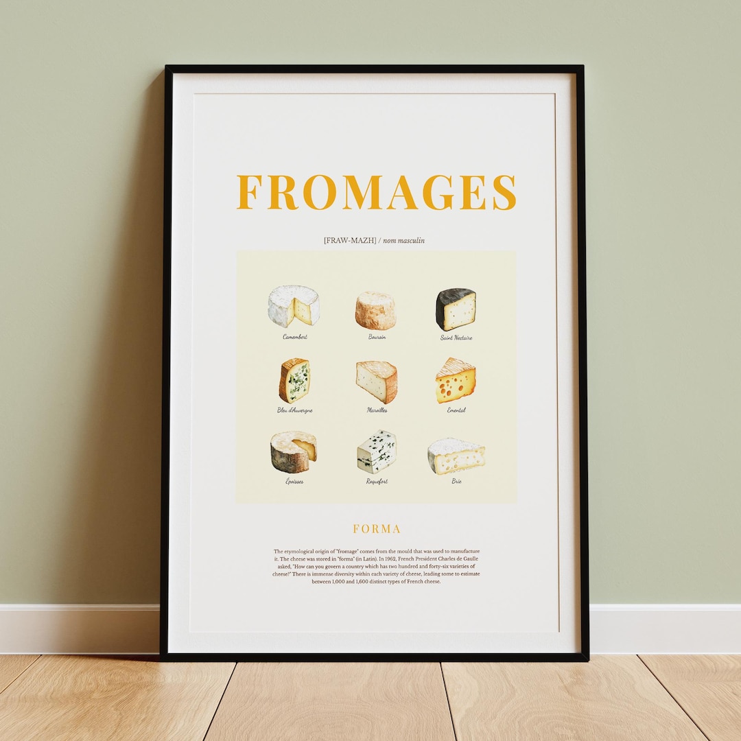French Cheese Art Print: Fromages Poster, Kitchen Decor (instant ...