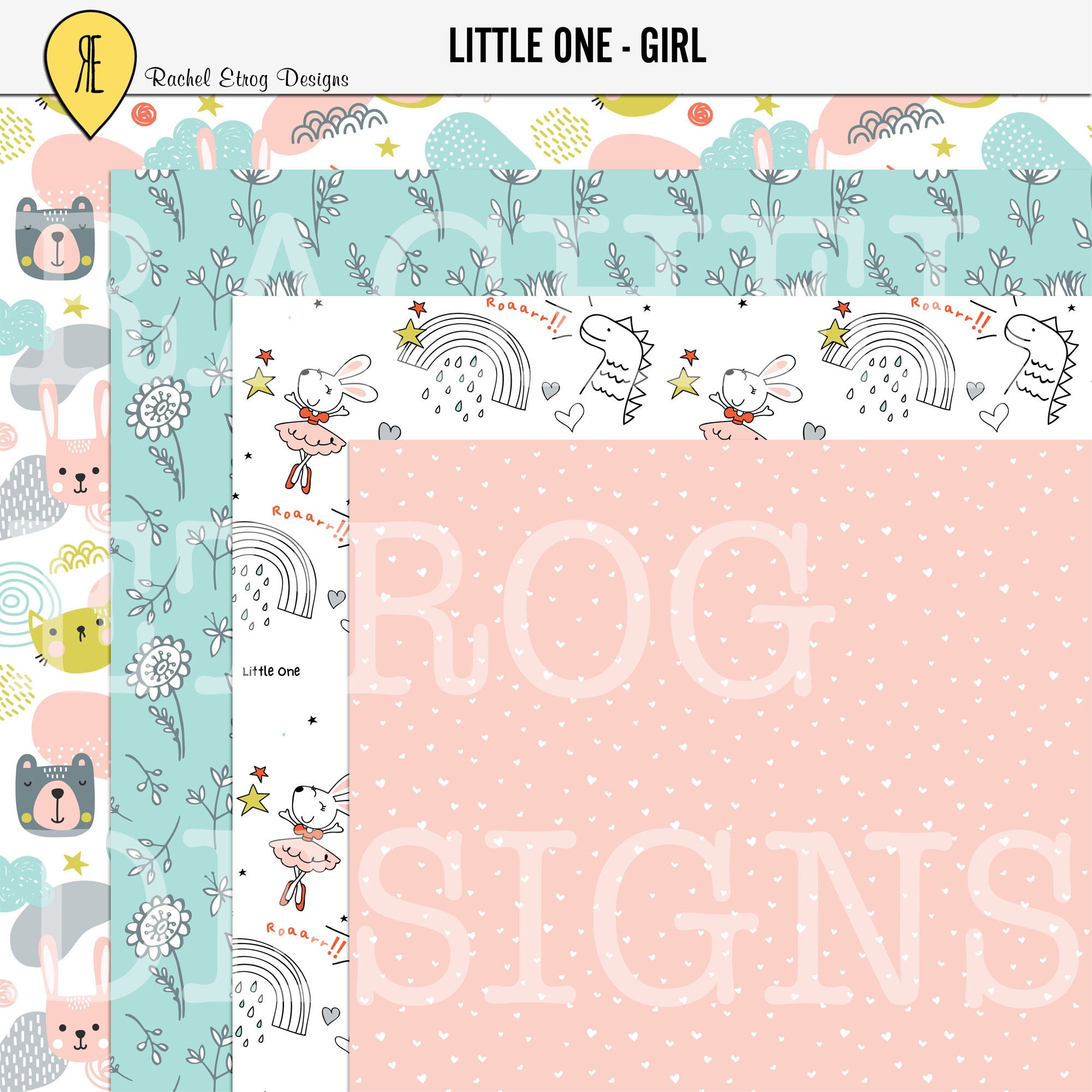 Baby Girl Printable Digital Paper Pack, Baby Girl Digital Scrapbook ...