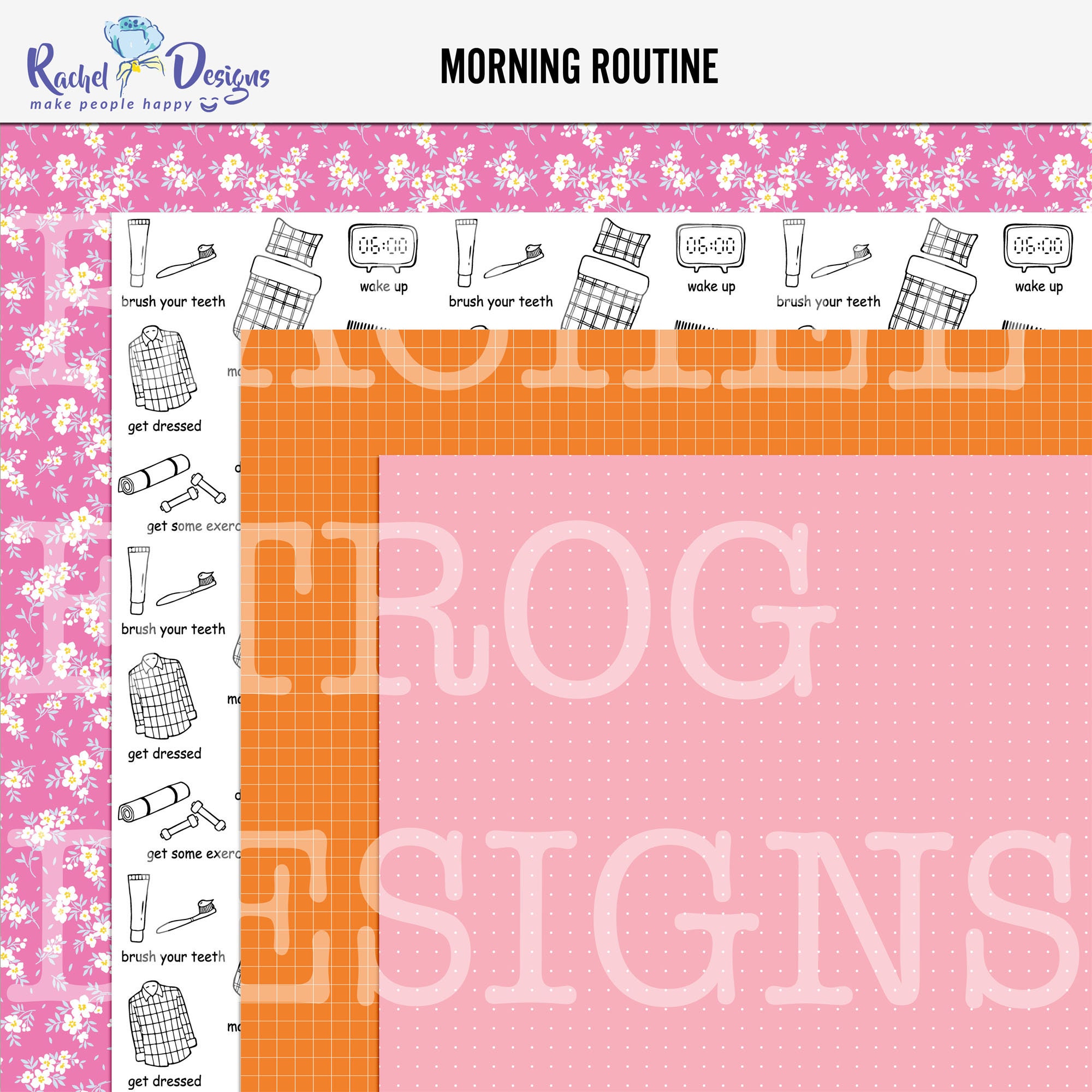 Printable Morning Routine Digital Paper Pack, Abstract Digital Paper ...