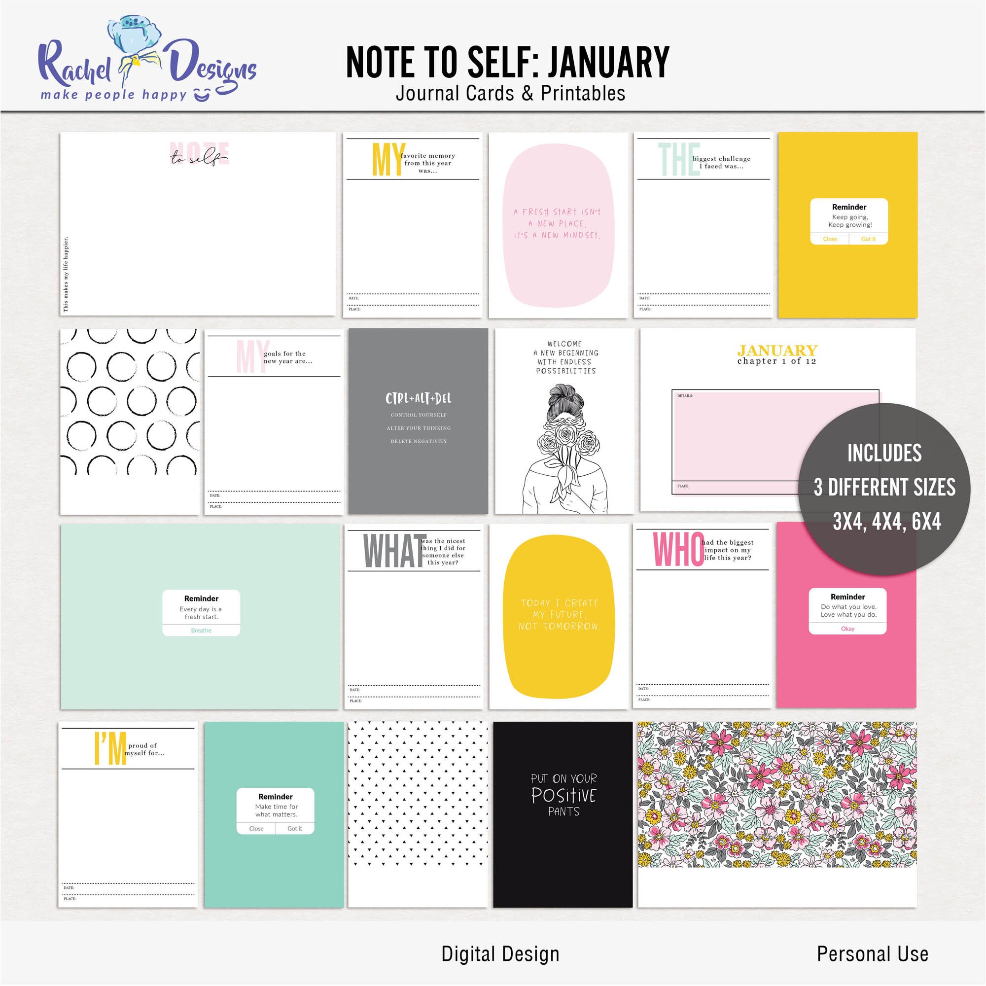 Printable Digital Journal Cards, Digital Pocket Cards, Project Life ...
