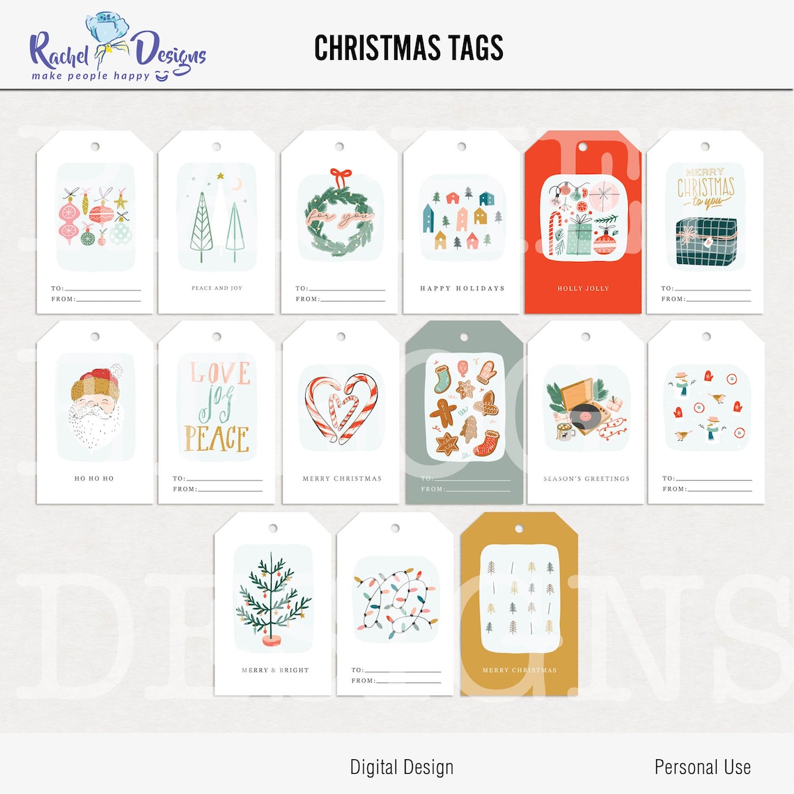 Christmas Printable Gift Tags, Digital Modern Christmas Gift Tags ...