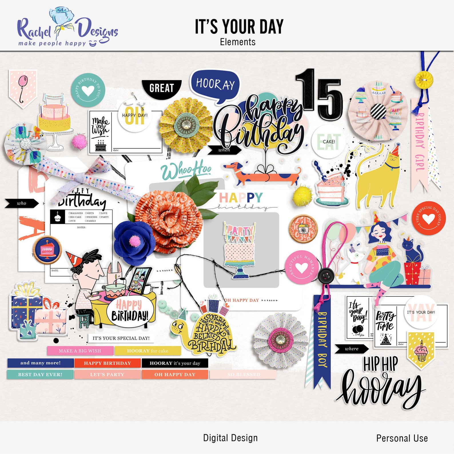 It's Your Day Birthday Digital Scrapbooking Kit, Birthday Digital ...