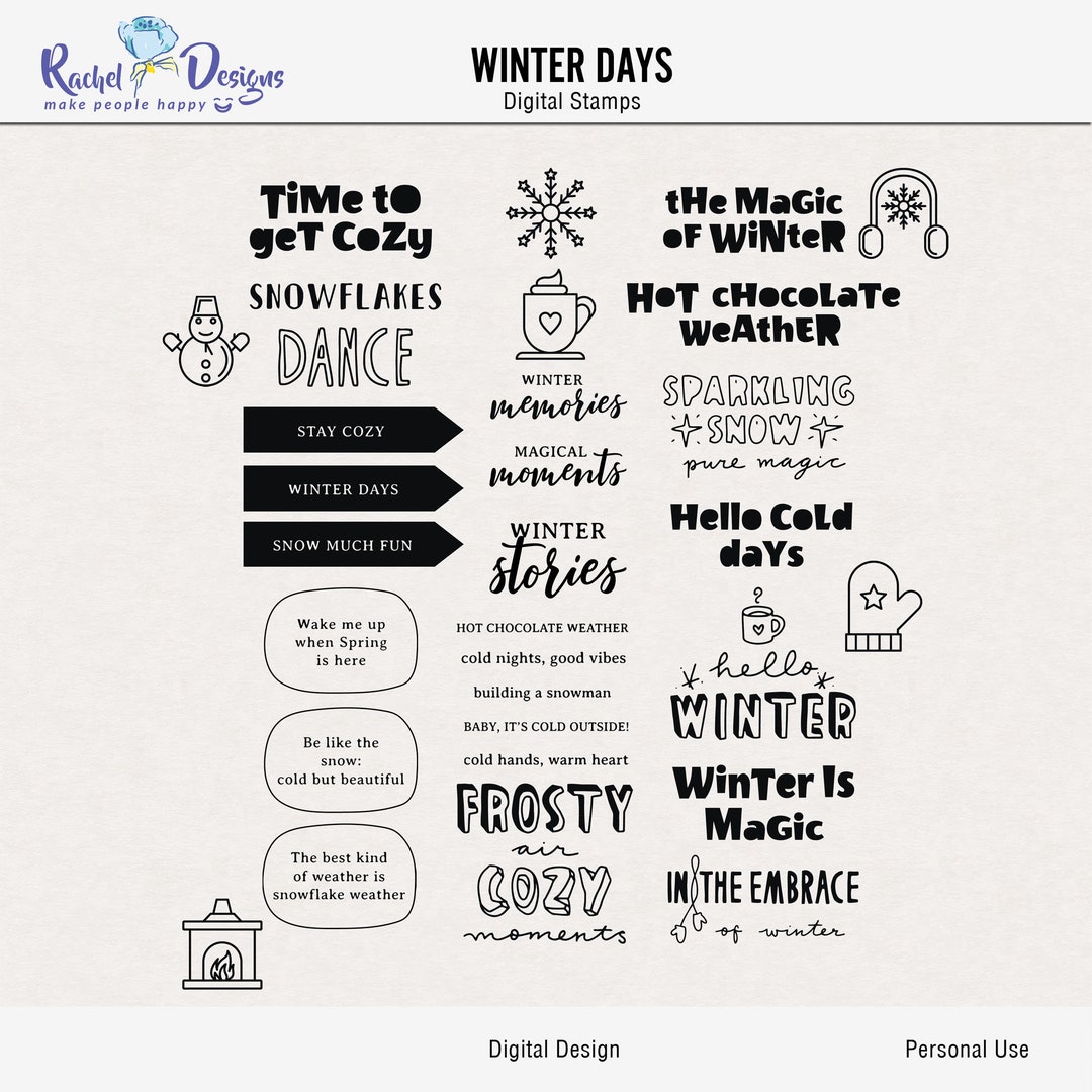 Winter Days Digital Stamps and Brushes, Digital Winter Craft Stamps ...