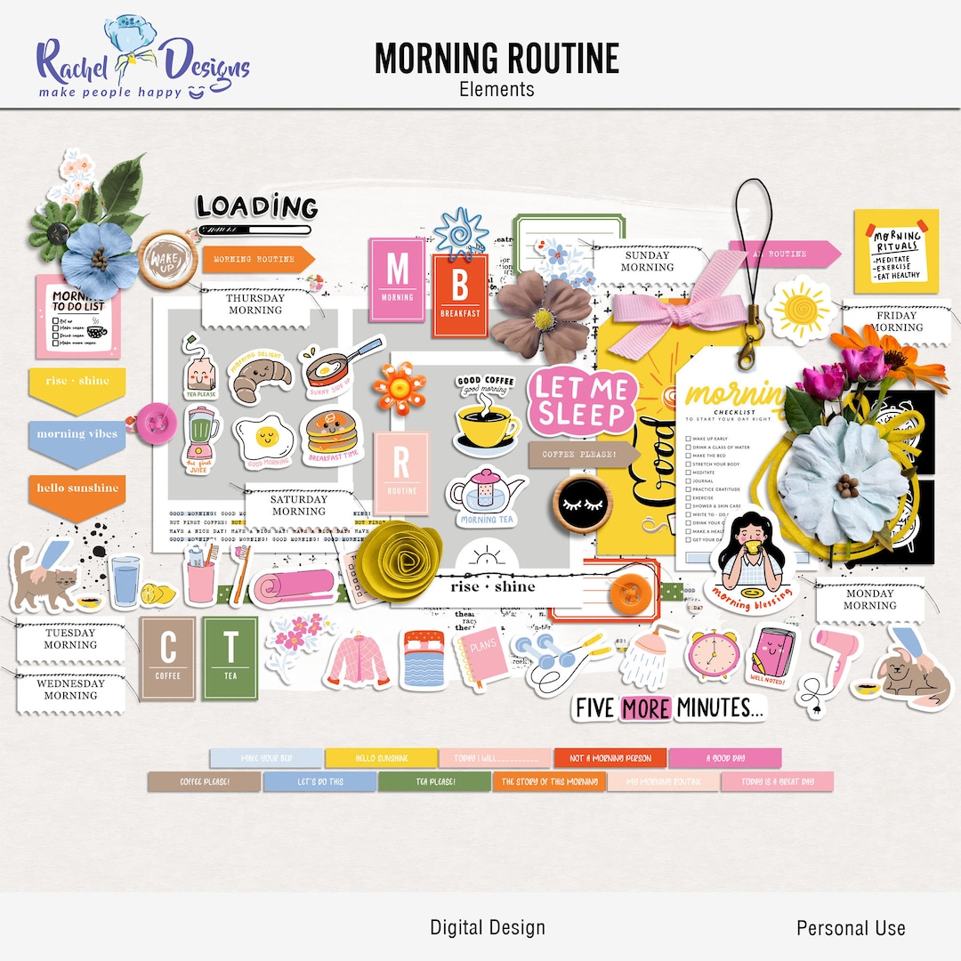 Morning Routine Digital Elements, Craft Scrapbooking Elements ...
