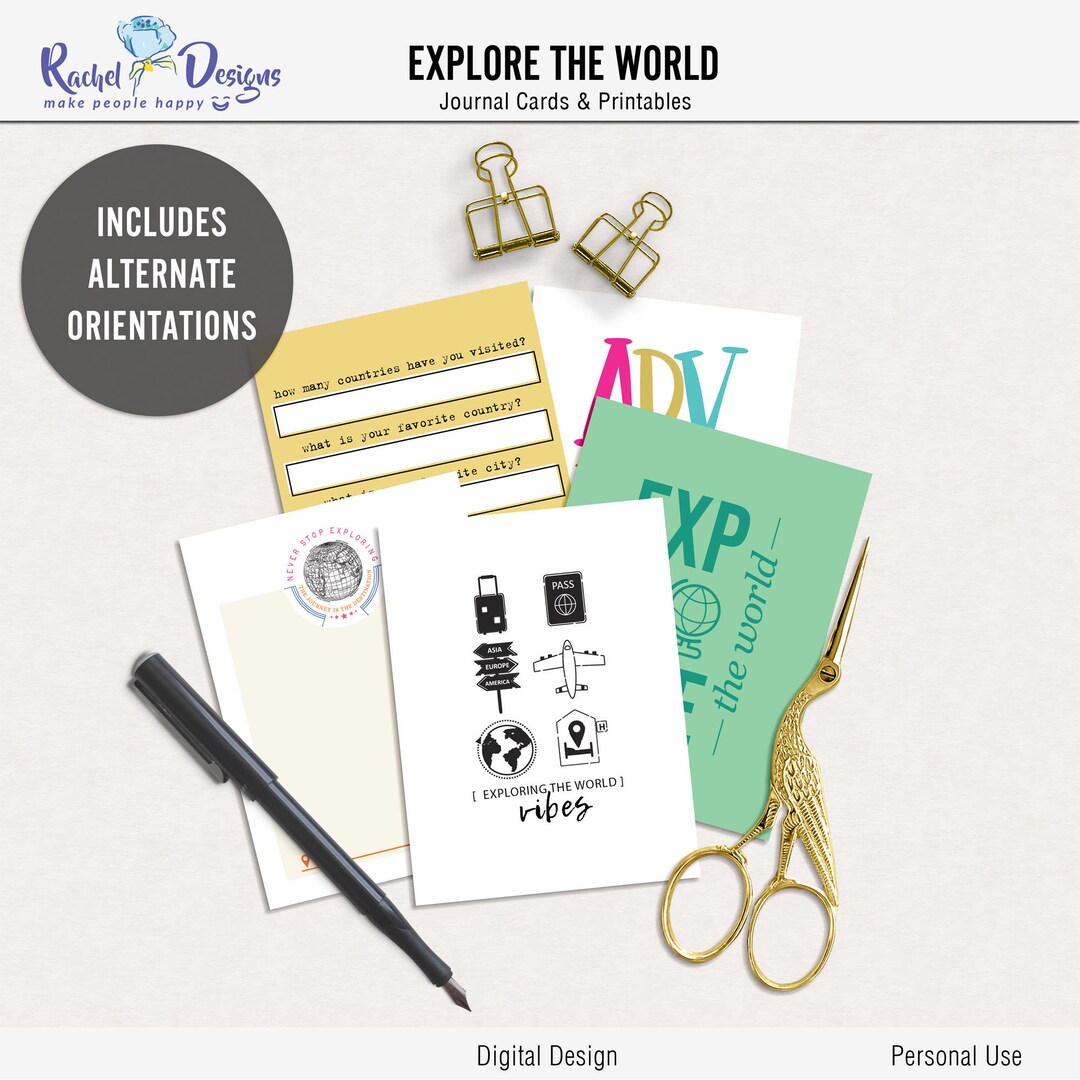 Explore the World Digital Journal Cards, Digital Travel Pocket Cards ...