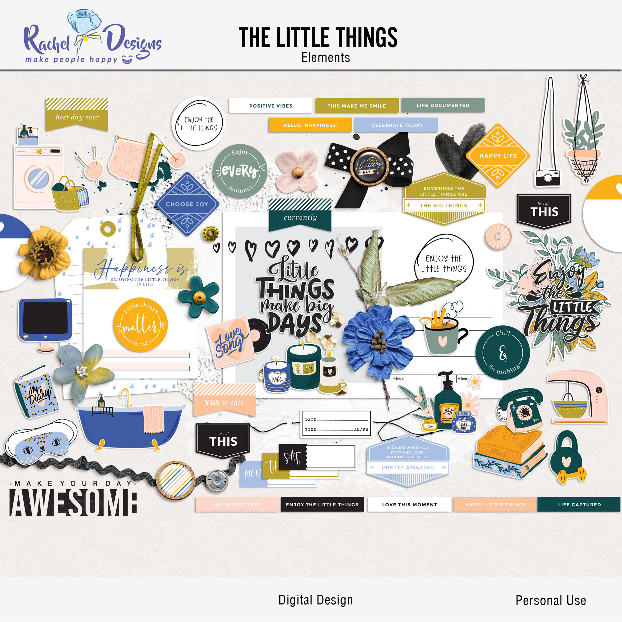 The Little Things Digital Scrapbook Kit, Digital Everyday Elements ...