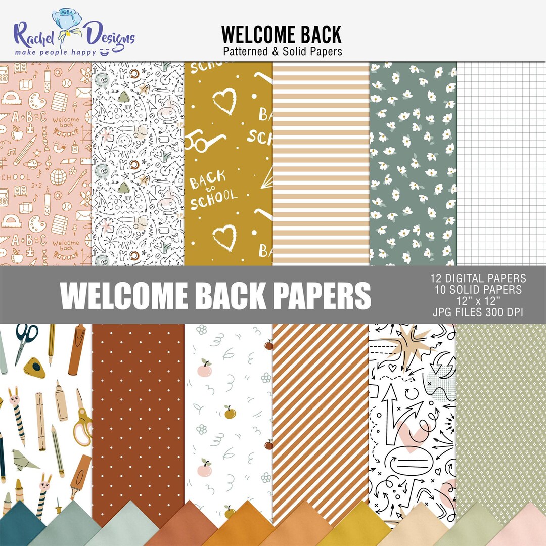 Welcome Back Digital Scrapbooking Papers, Digital School Paper Pack ...