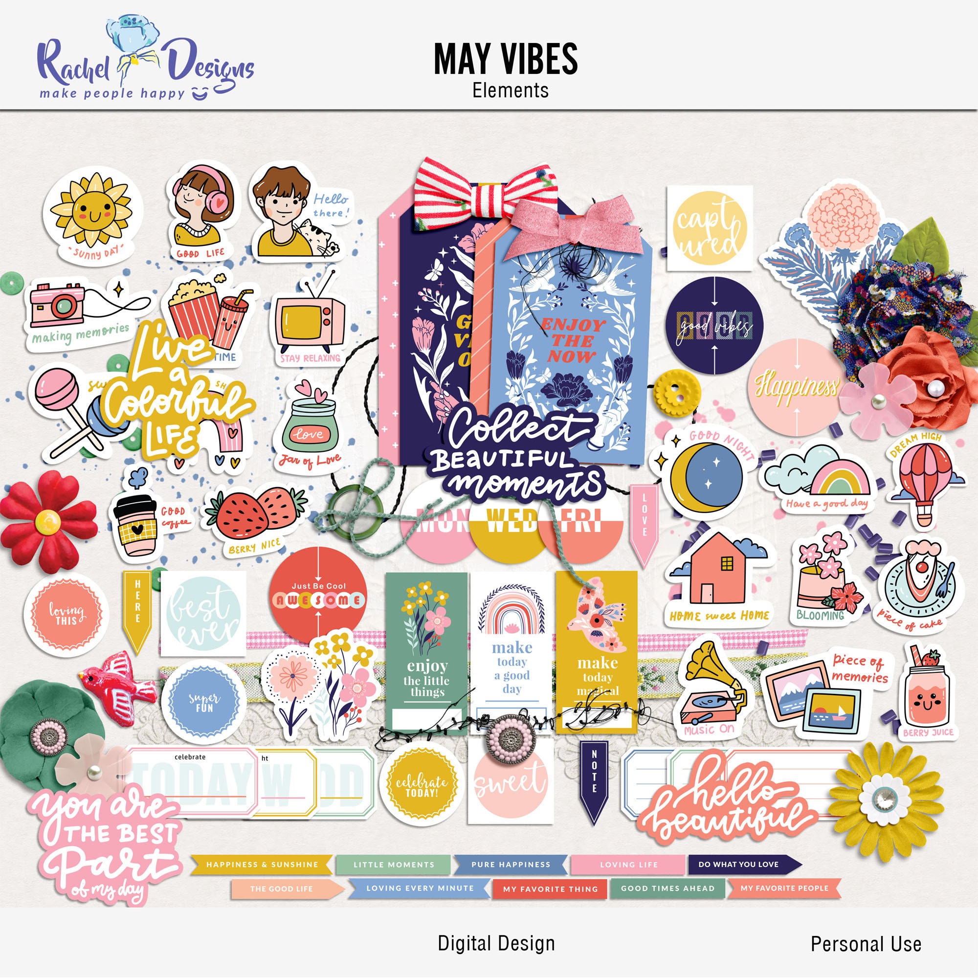 May Vibes Digital Scrapbook Collection May Digital Elements - Etsy
