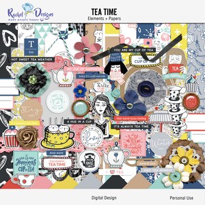 Tea Time Digital Scrapbooking Kit, Printable Tea Pattern Papers ...
