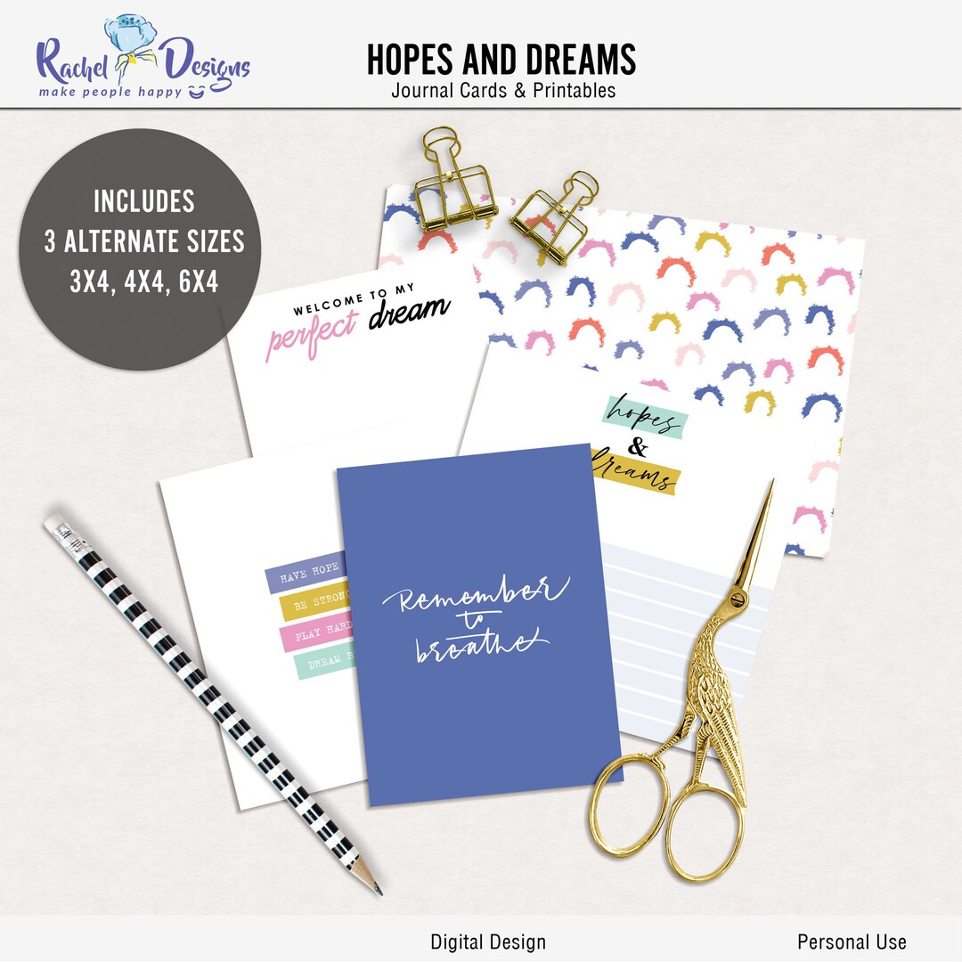 Hopes and Dreams Digital Pocket Cards, Digital Motivation Journal Cards ...