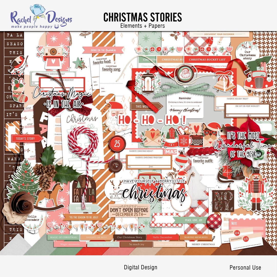 Christmas Stories Digital Scrapbooking Kit, Digital Christmas Paper ...