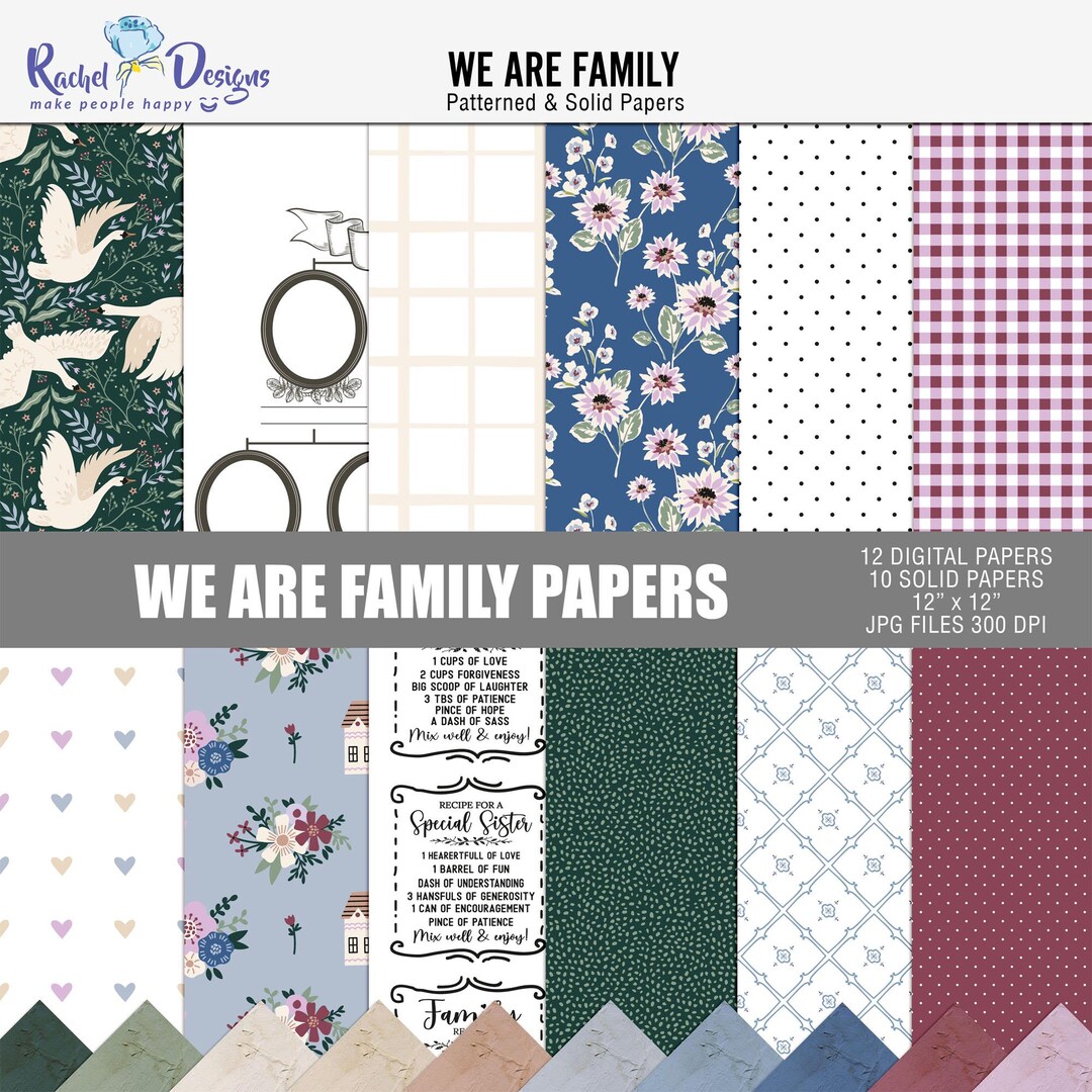 We Are Family Printable Paper Pack, Digital Family Scrapbook Papers ...