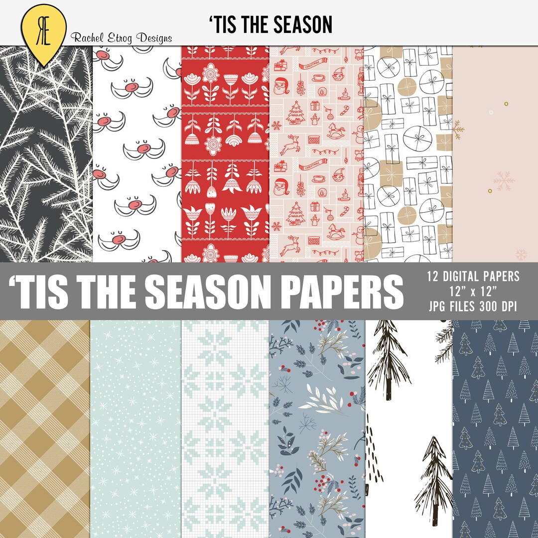 Ti's the Season Christmas Digital Papers, Christmas Scrapbook Digital ...