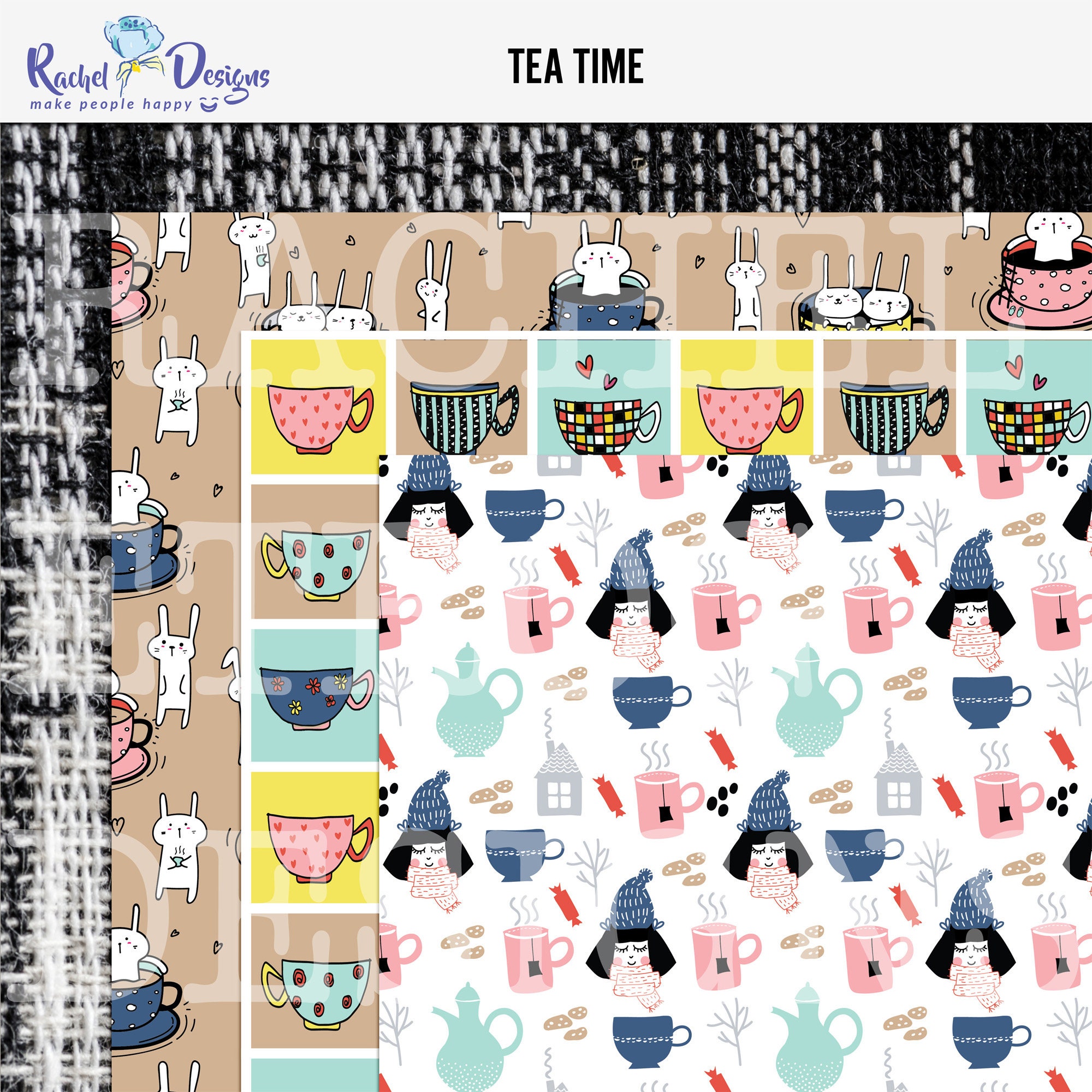 Tea Time Digital Scrapbooking Kit Printable Tea Pattern - Etsy