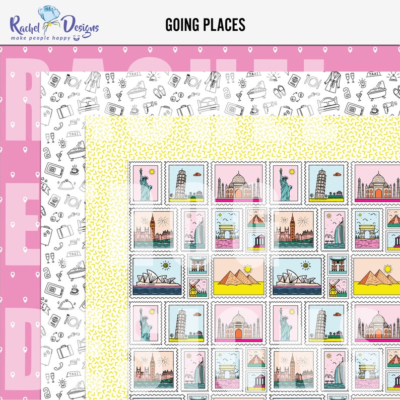 Going Places Digital Paper Pack, Printable Travel Papers, Digital ...