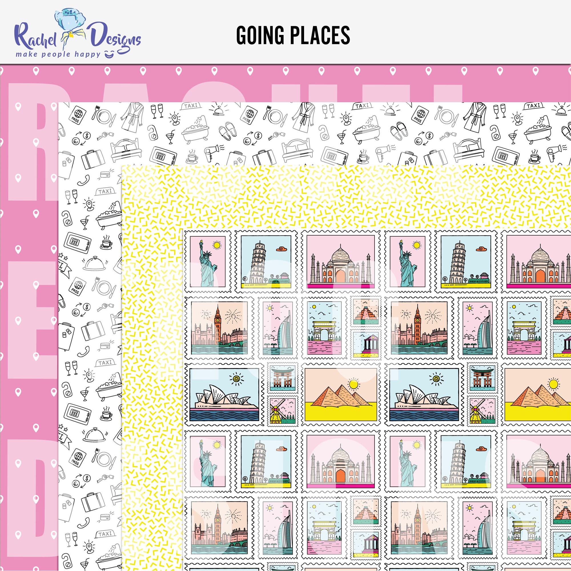 Going Places Digital Paper Pack, Printable Travel Papers, Digital ...