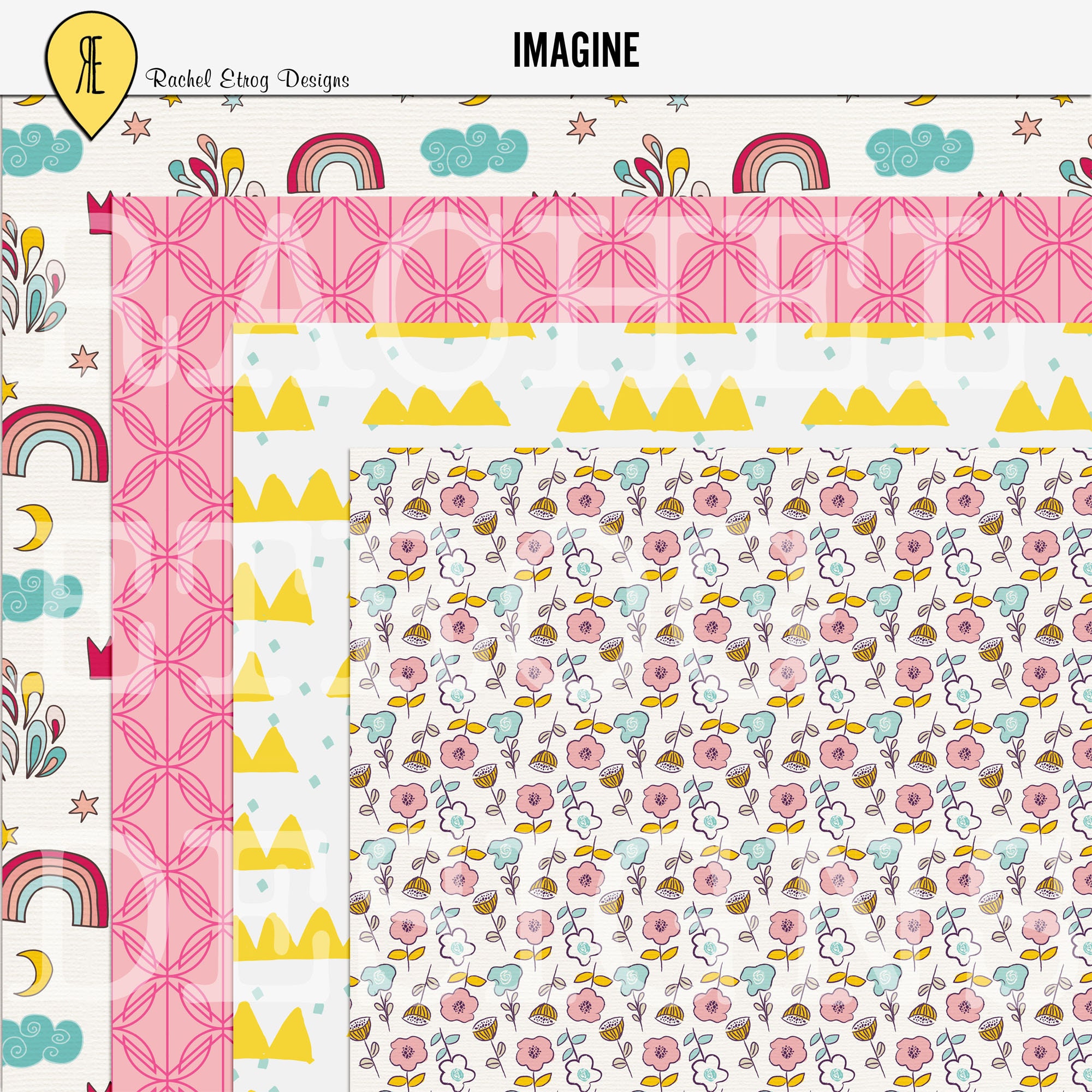 Imagination Digital Papers, Digital Scrapbooking Paper Pack, Kids ...