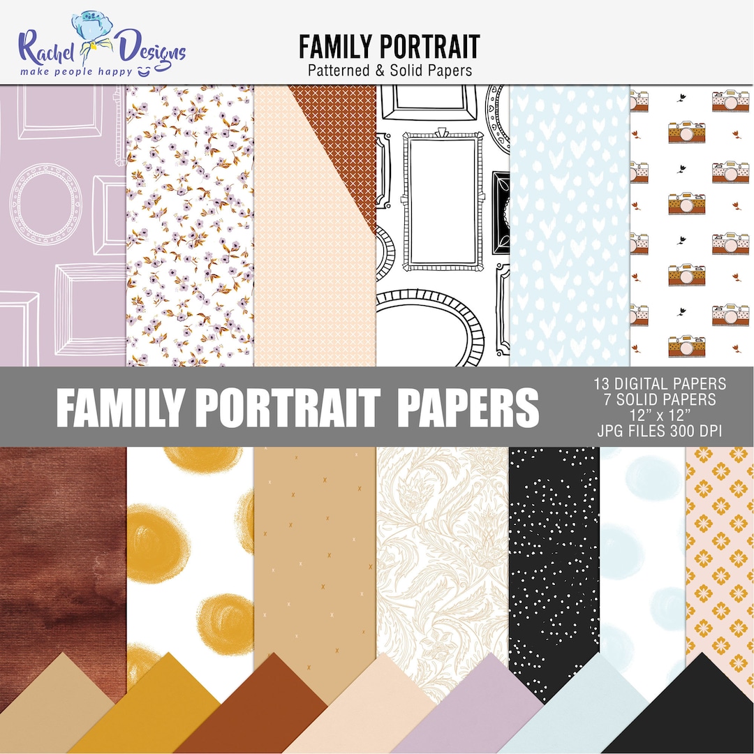 Family Portrait Printable Paper Pack, Digital Family Scrapbook Papers ...