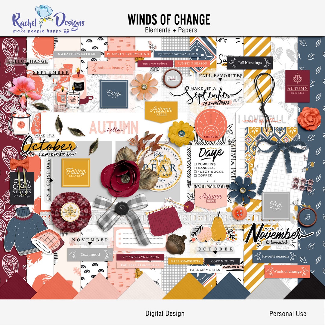 Winds of Change Digital Scrapbooking Kit, Autumn Digital Scrapbook ...