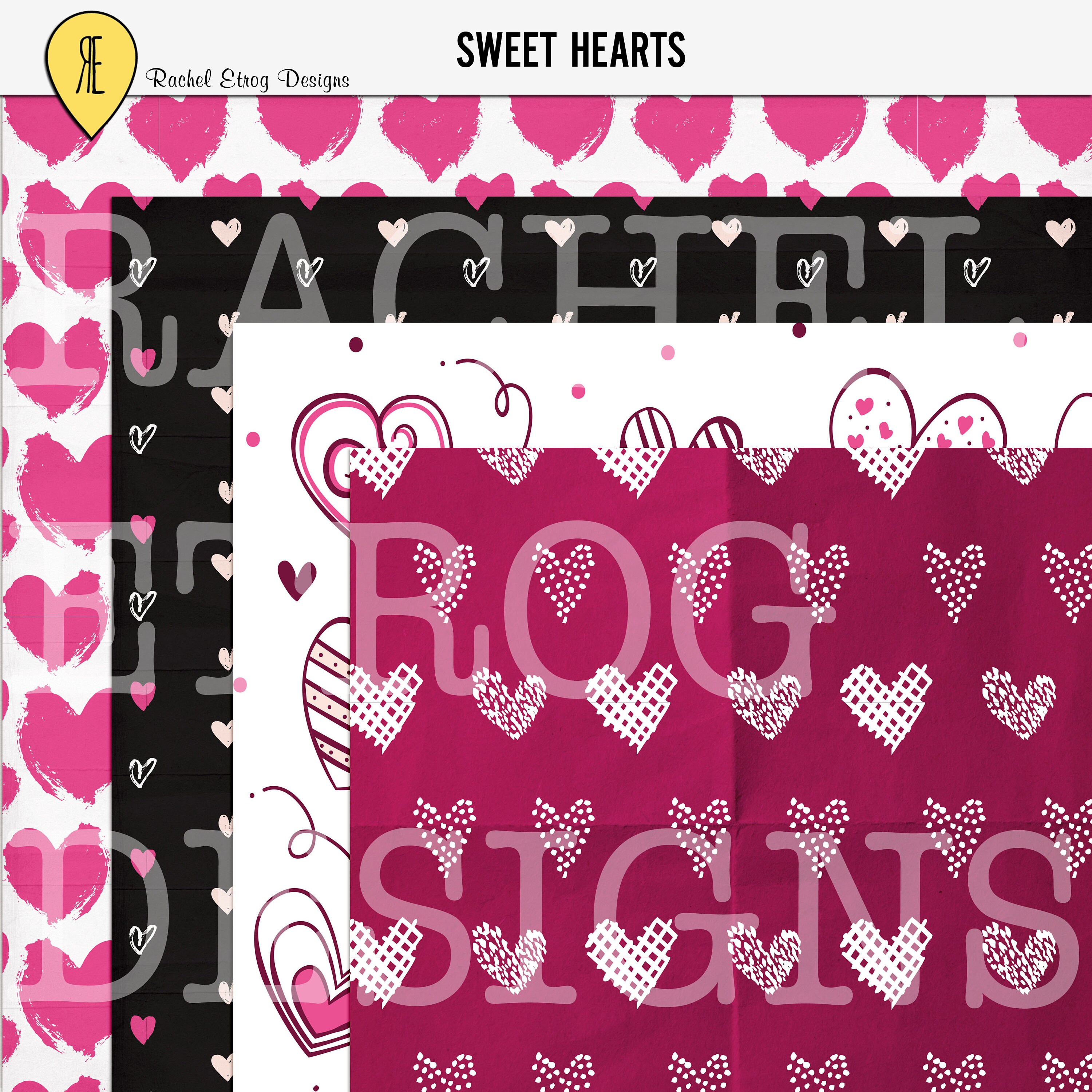 Heart Digital Papers, Valentine's Digital Paper, Love Digital Paper ...