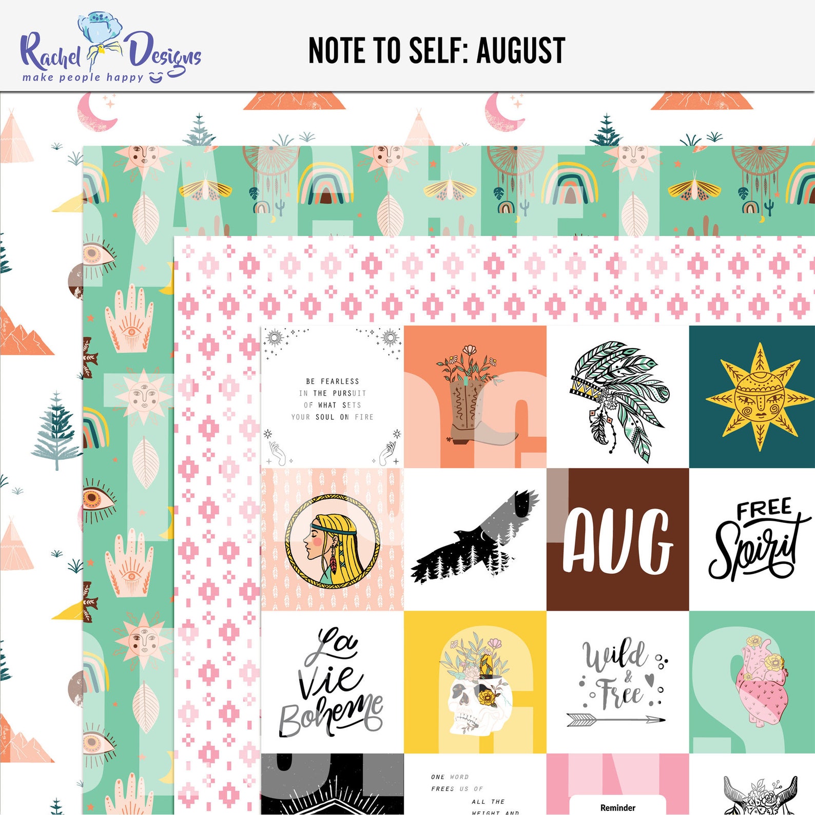 Note to Self August Digital Scrapbooking Kit, Free Spirit Printable ...