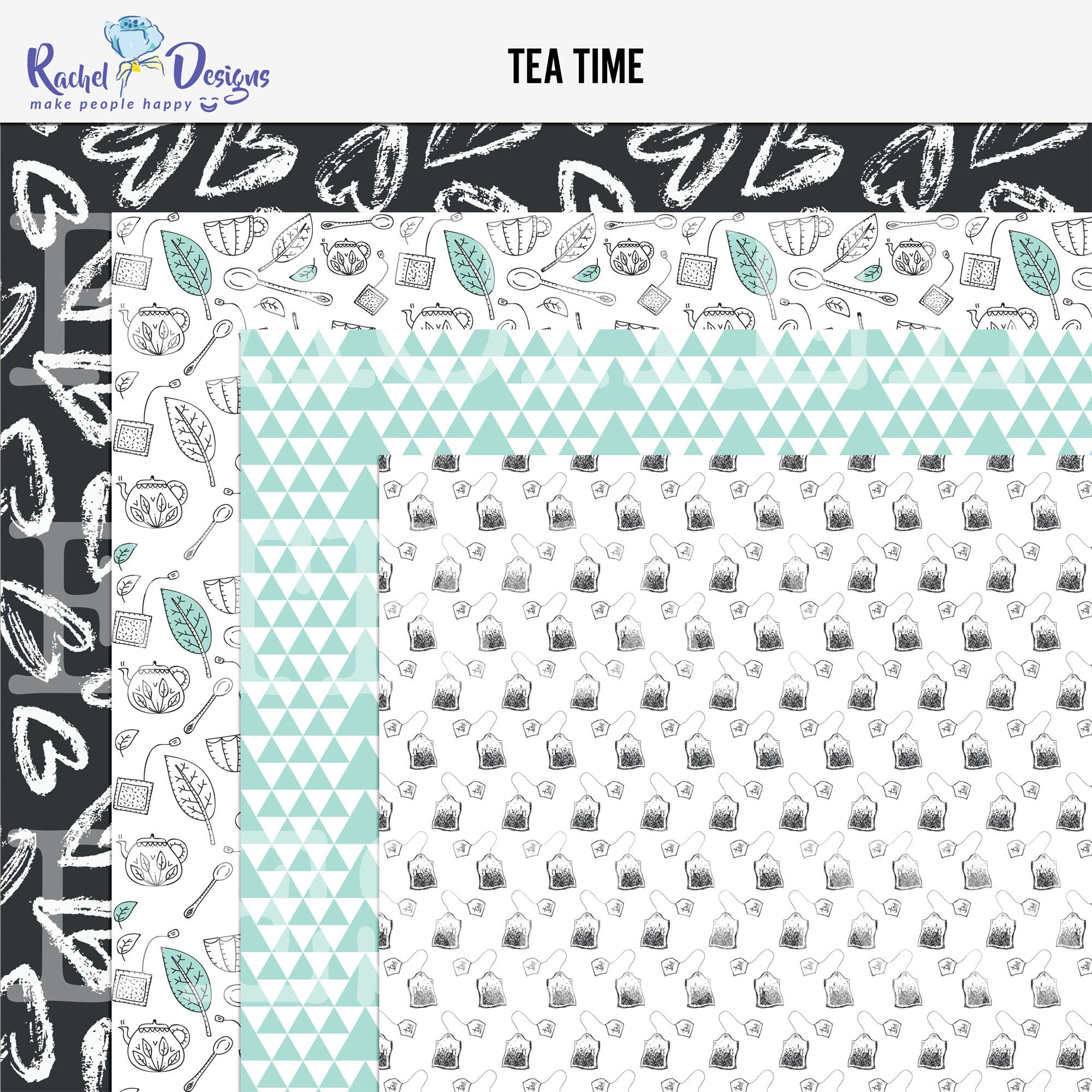 Tea Time Digital Scrapbooking Kit Printable Tea Pattern - Etsy