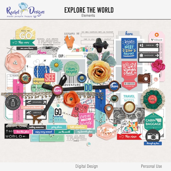 Explore the World Digital Scrapbooking Elements Digital | Etsy
