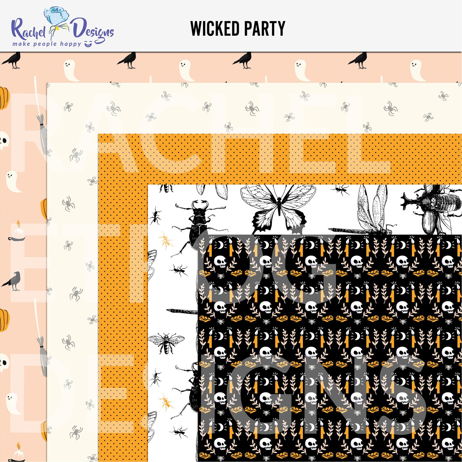 Wicked Party Digital Paper Pack, Digital Halloween Pattern Papers ...