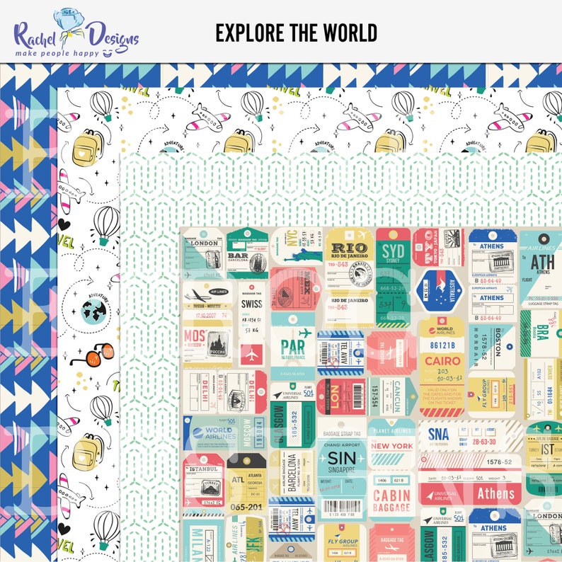 Explore the World Digital Paper Pack, Printable Travel Papers, Digital ...