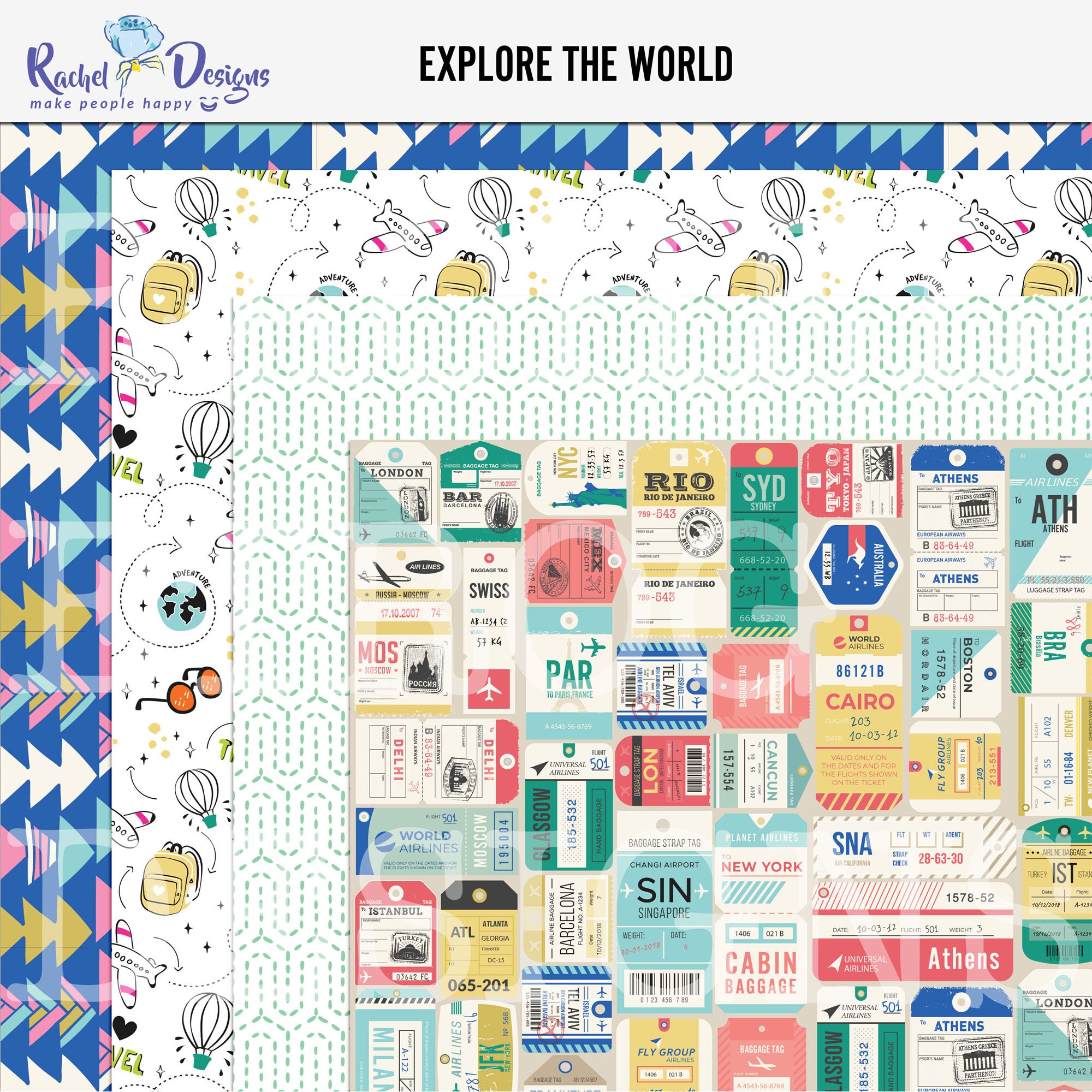 Explore the World Digital Paper Pack, Printable Travel Papers, Digital ...