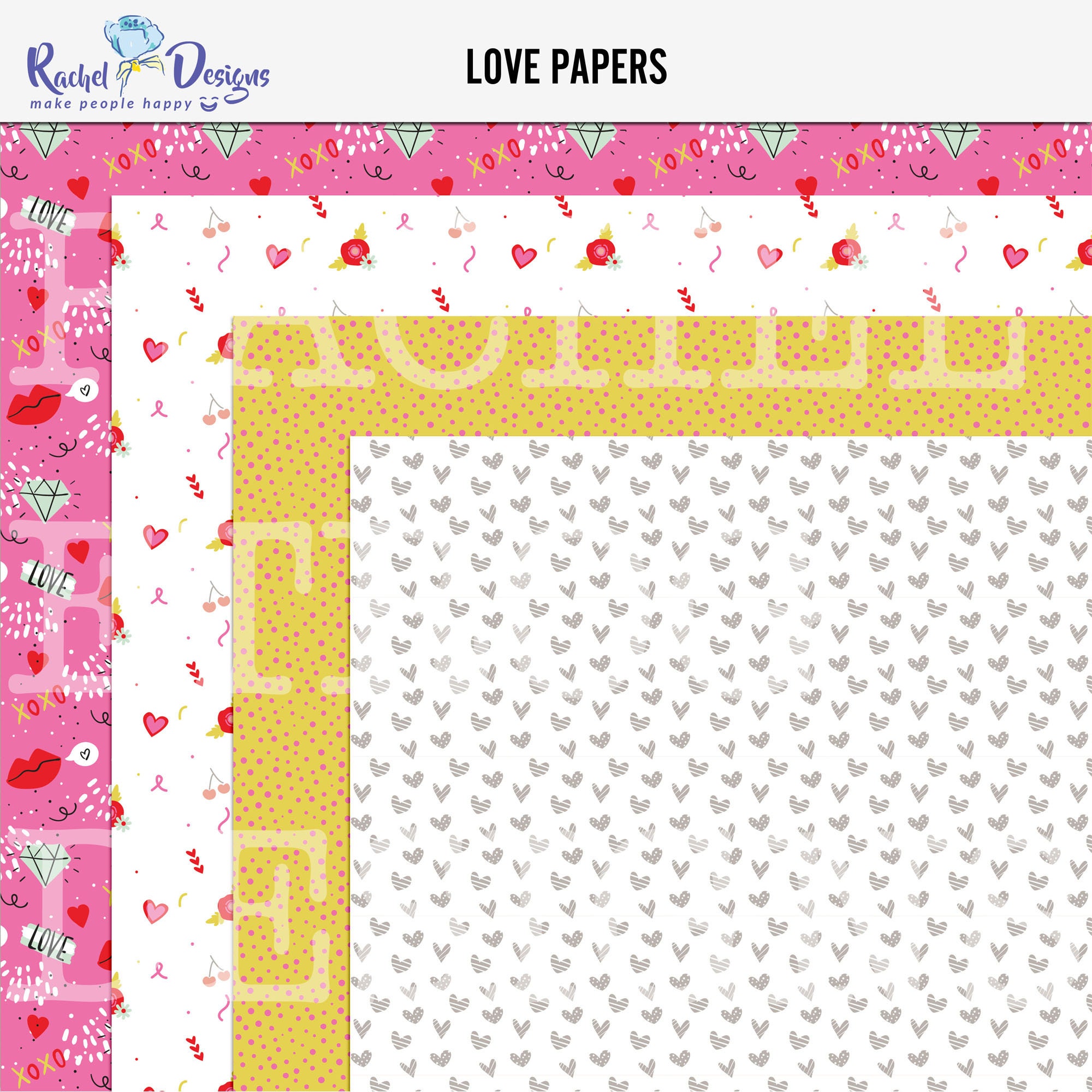 Valentine's Digital Paper Pack, Printable Love Digital Paper, Love ...