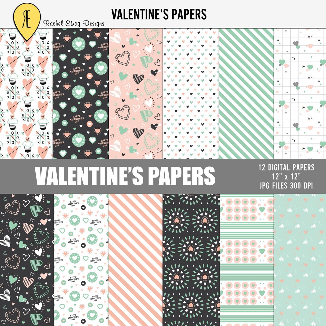 Valentine's Digital Paper Pack, Printable Love Digital Paper, Valentine ...