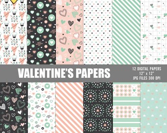 Valentine's Digital Paper Pack Printable Love Digital | Etsy