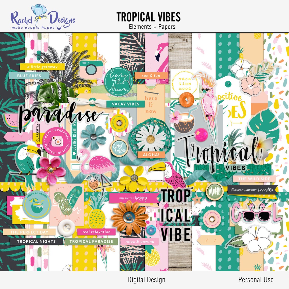 Tropical Vibes Digital Scrapbooking Kit Digital Tropical | Etsy