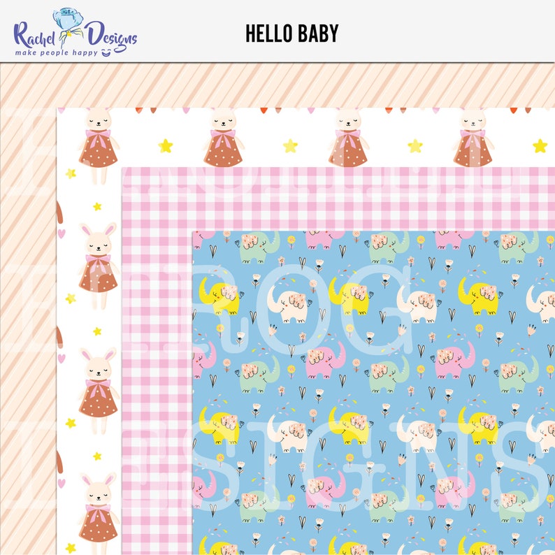 Hello Baby Printable Digital Paper Pack, Baby Digital Craft Scrapbook ...