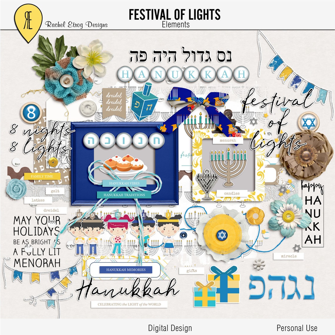 Hanukkah Festival of Lights Digital Elements, Digital Hanukkah ...