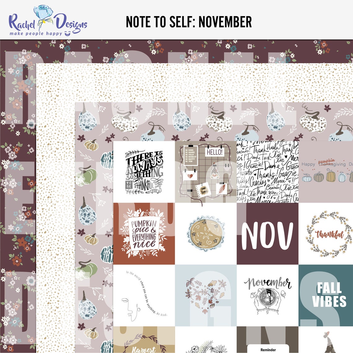 Note to Self November Digital Paper Pack, Autumn Digital Paper Pack ...