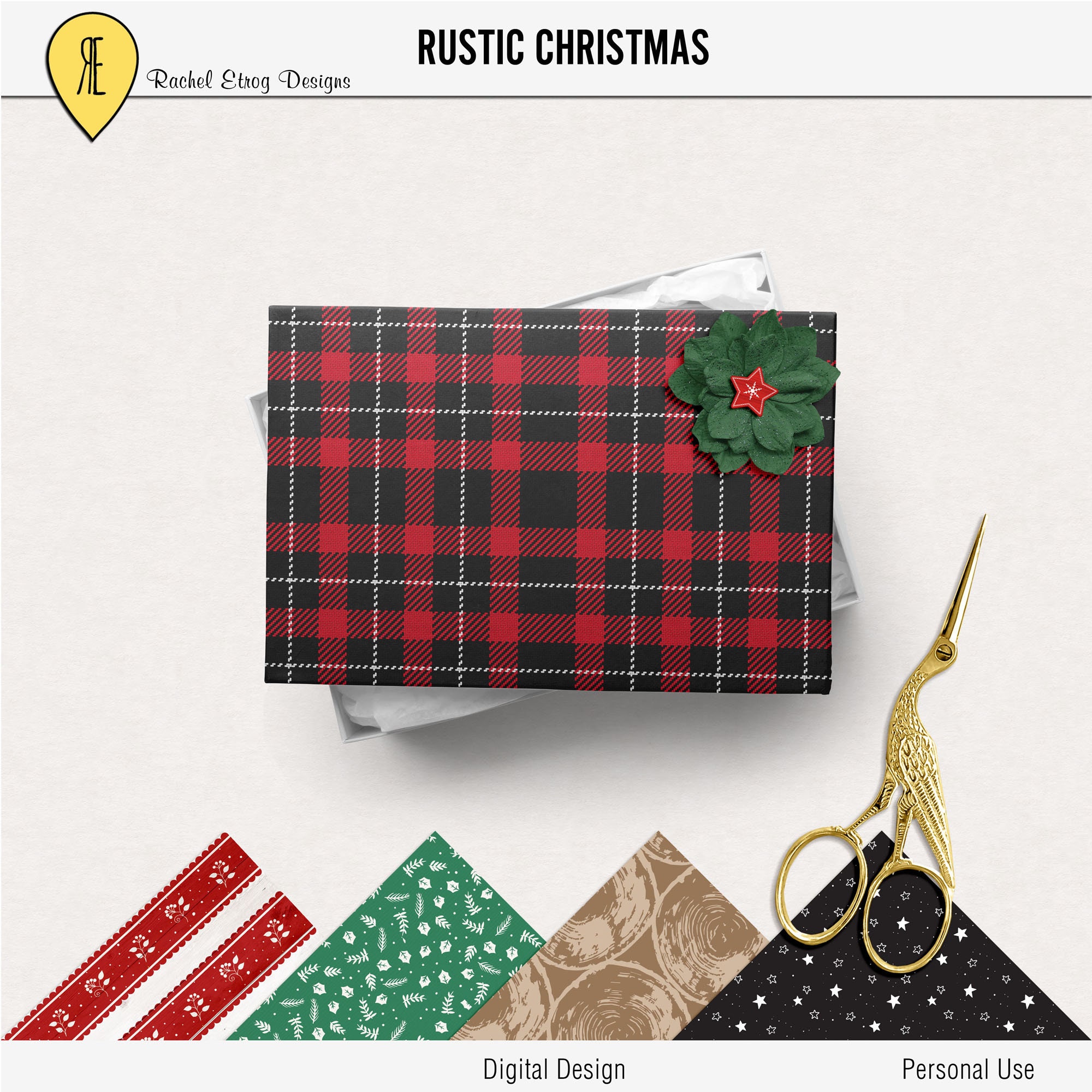 Christmas Paper Pack, Digital Rustic Pattern, Rustic Christmas Paper ...