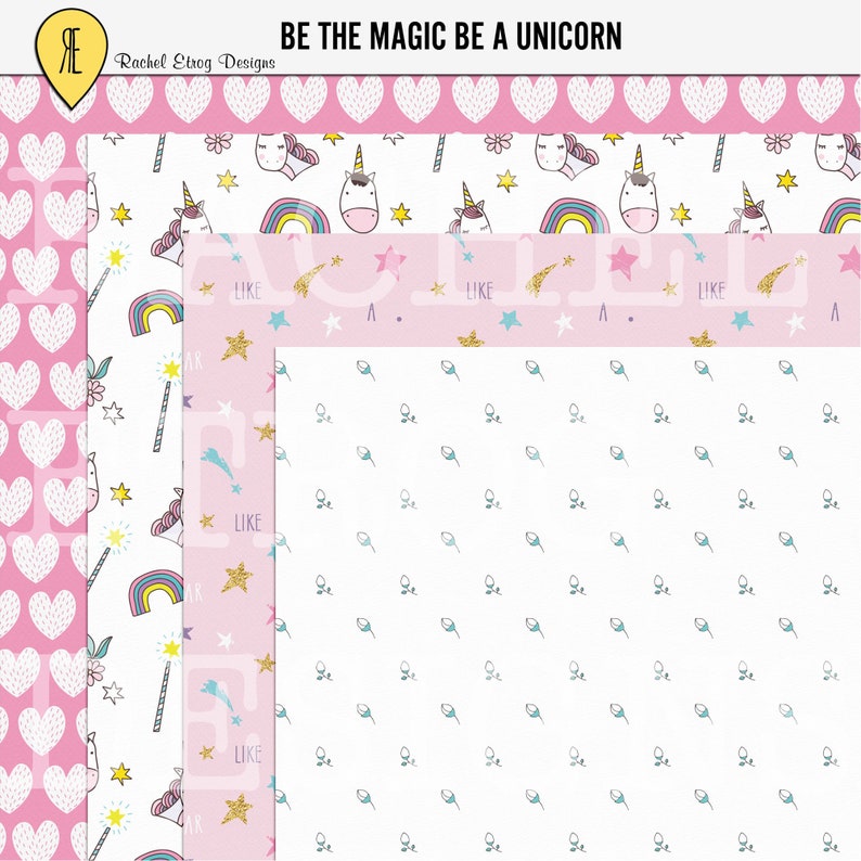 Be the Magic Be a Unicorn Digital Paper Pack, Printable Unicorn Papers ...