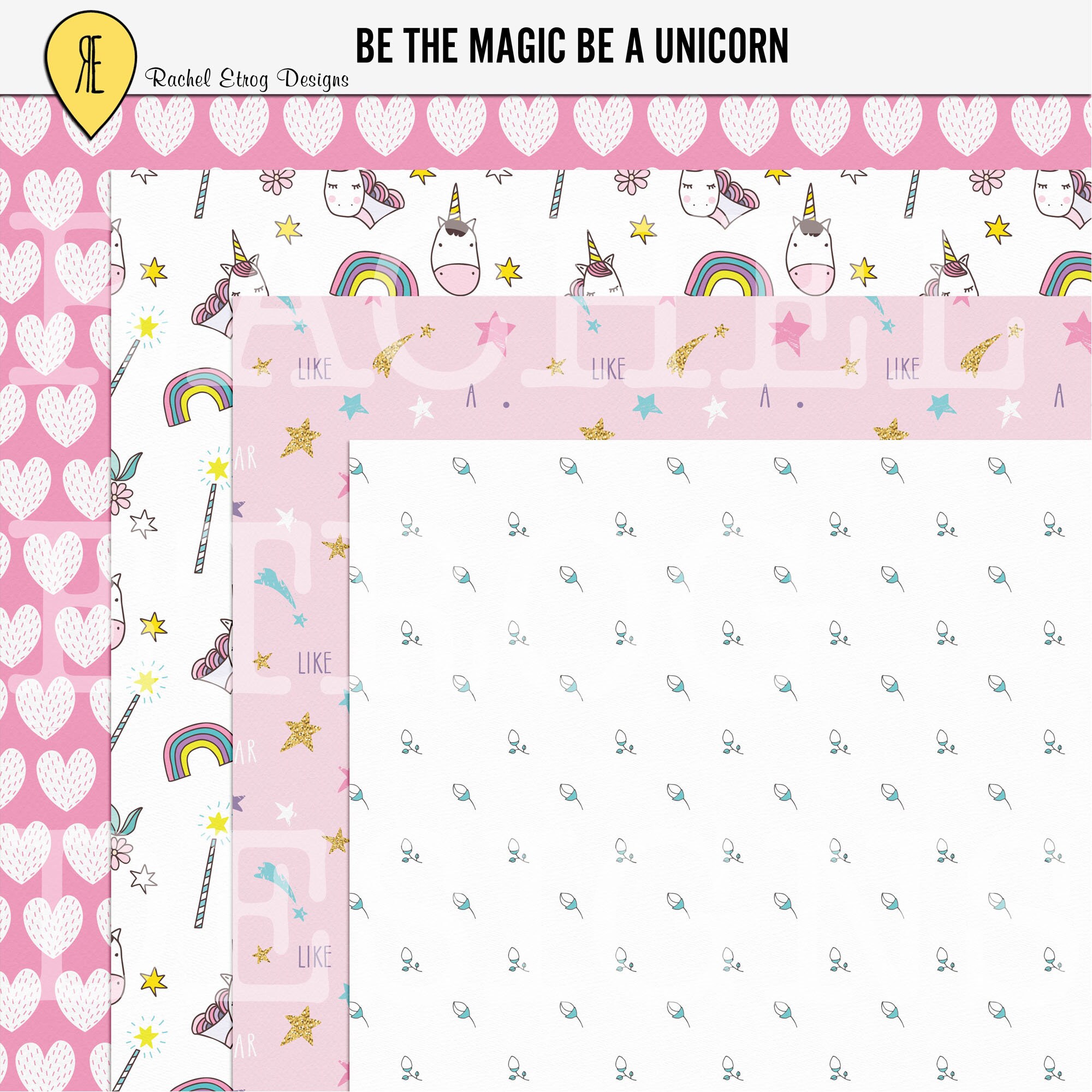 Be the Magic Be a Unicorn Digital Paper Pack, Printable Unicorn Papers ...