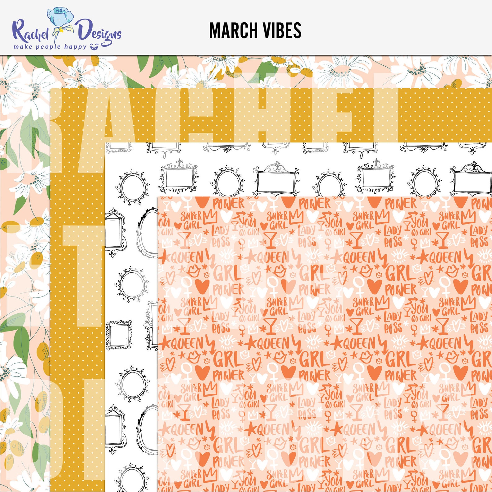 March Vibes Digital Scrapbook Collection, Women's Day Digital Elements ...