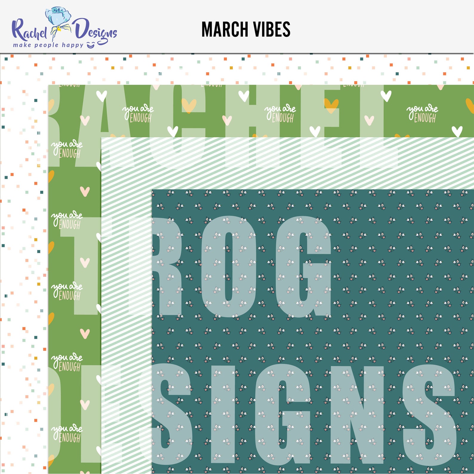 March Vibes Digital Scrapbook Collection, Women's Day Digital Elements ...