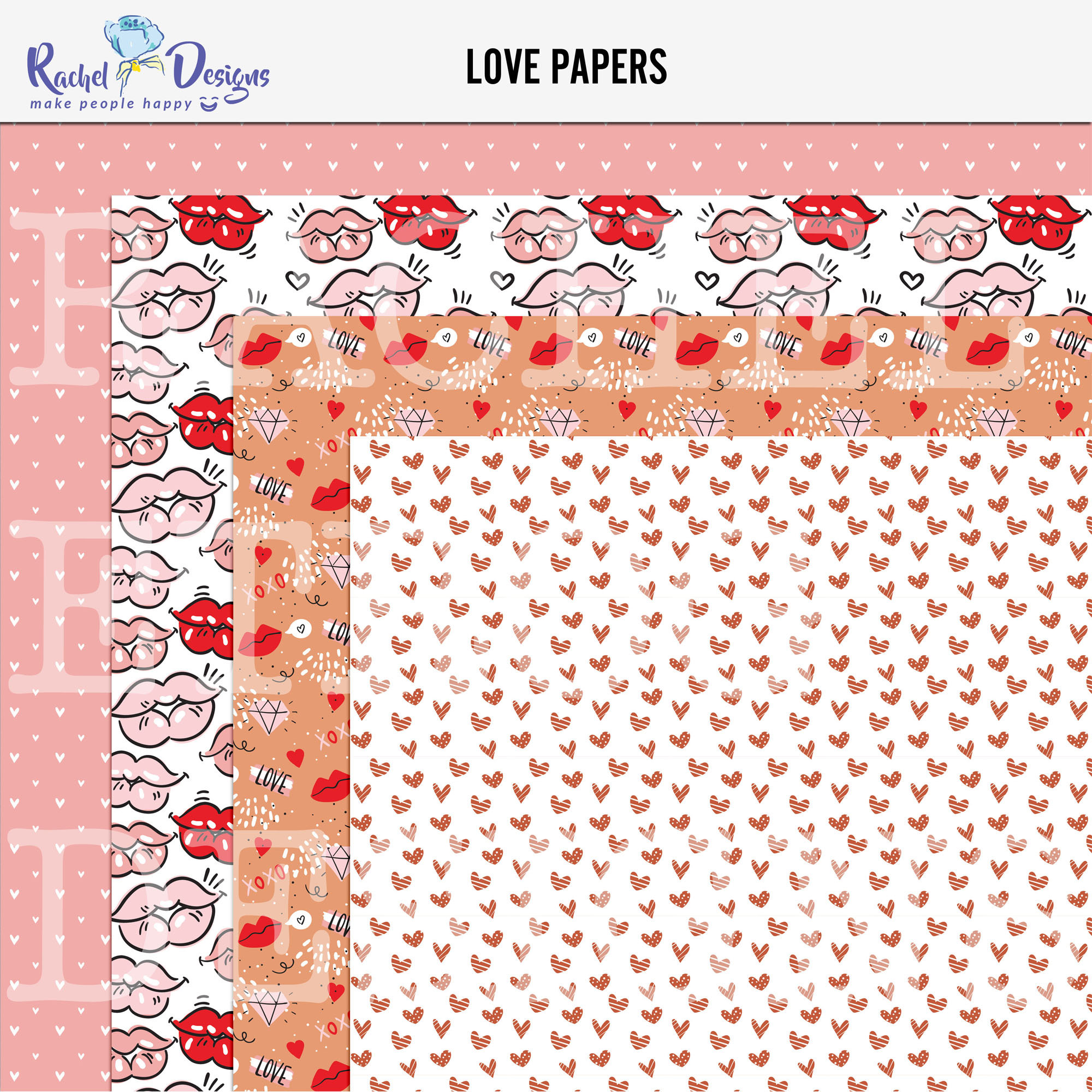 Valentine's Digital Paper Pack, Printable Love Digital Paper, Love ...