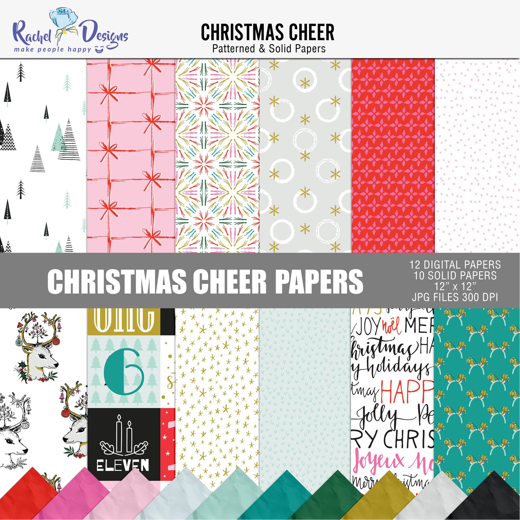 Christmas Cheer Digital Scrapbooking Kit, Digital Christmas Paper Pack ...