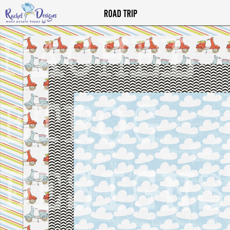 Road Trip Digital Papers Pack Travel Digital Papers | Etsy