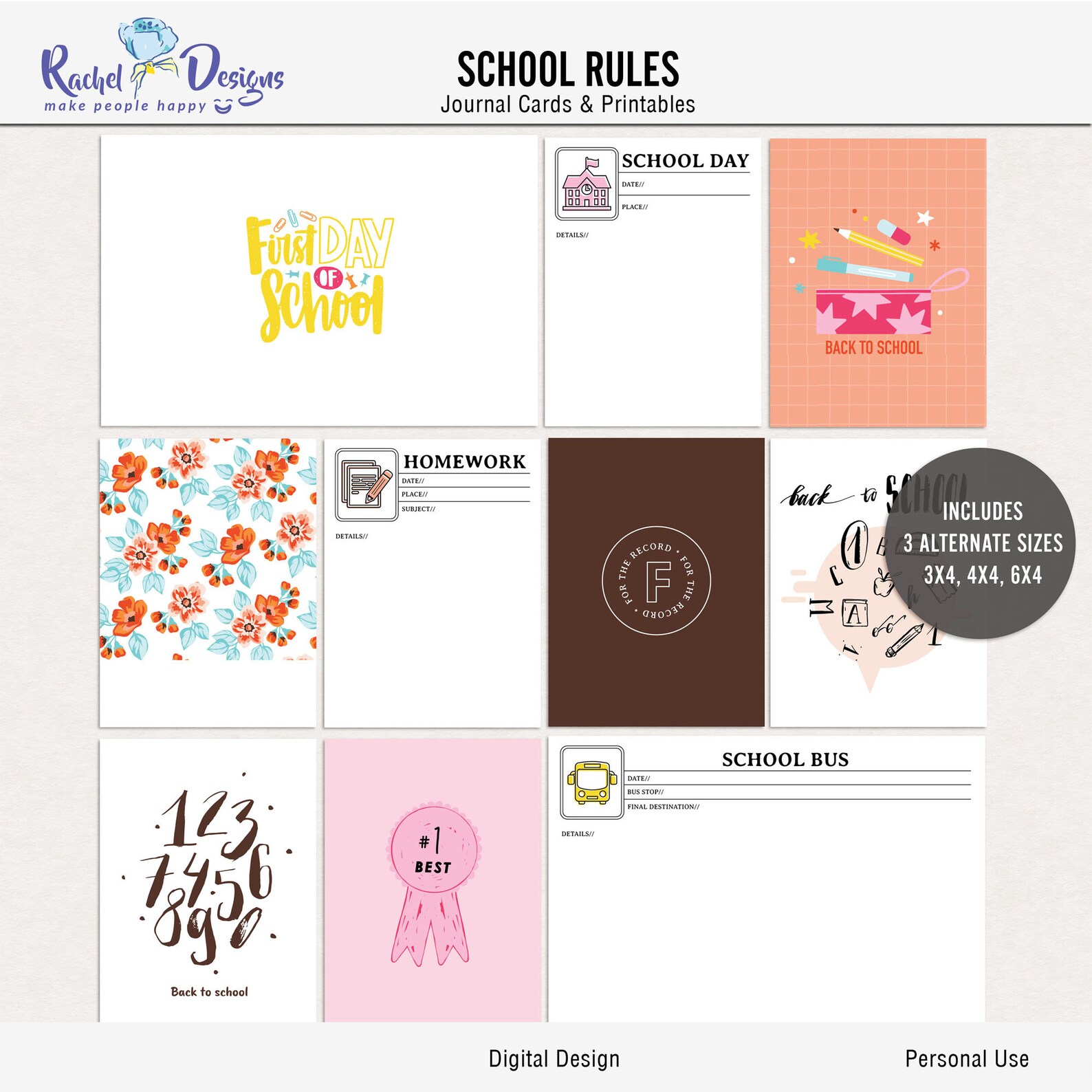 School Rules Digital Journal Cards, School Printable Pocket Cards ...