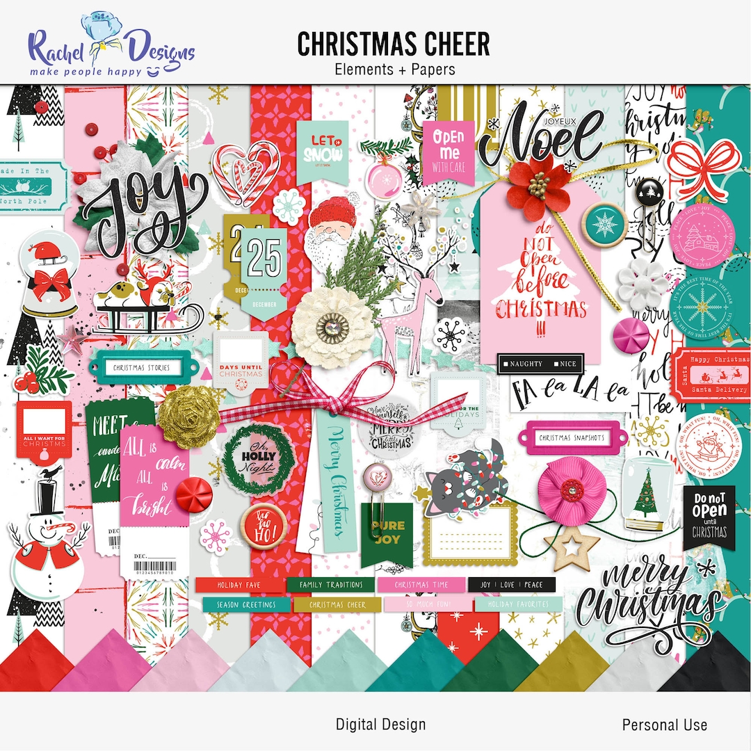 Christmas Cheer Digital Scrapbooking Kit, Digital Christmas Paper Pack ...