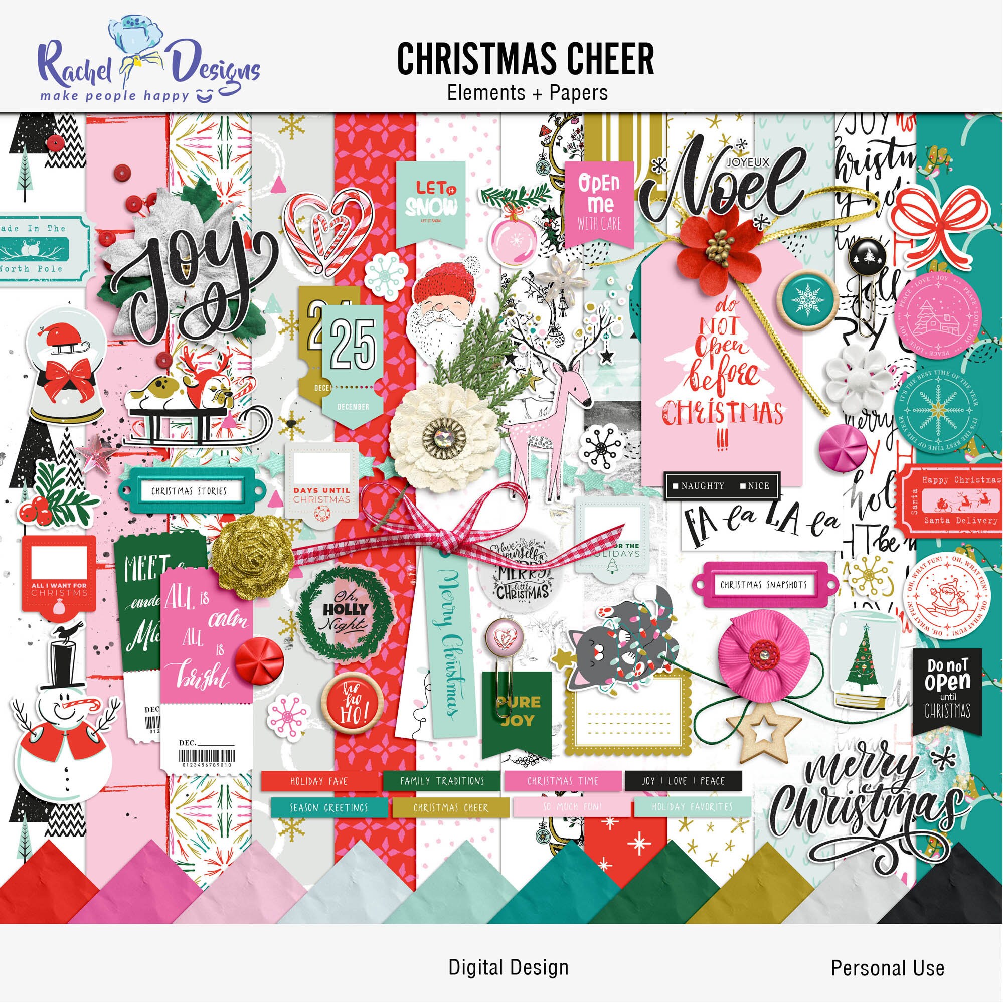 Christmas Cheer Digital Scrapbooking Kit, Digital Christmas Paper Pack ...
